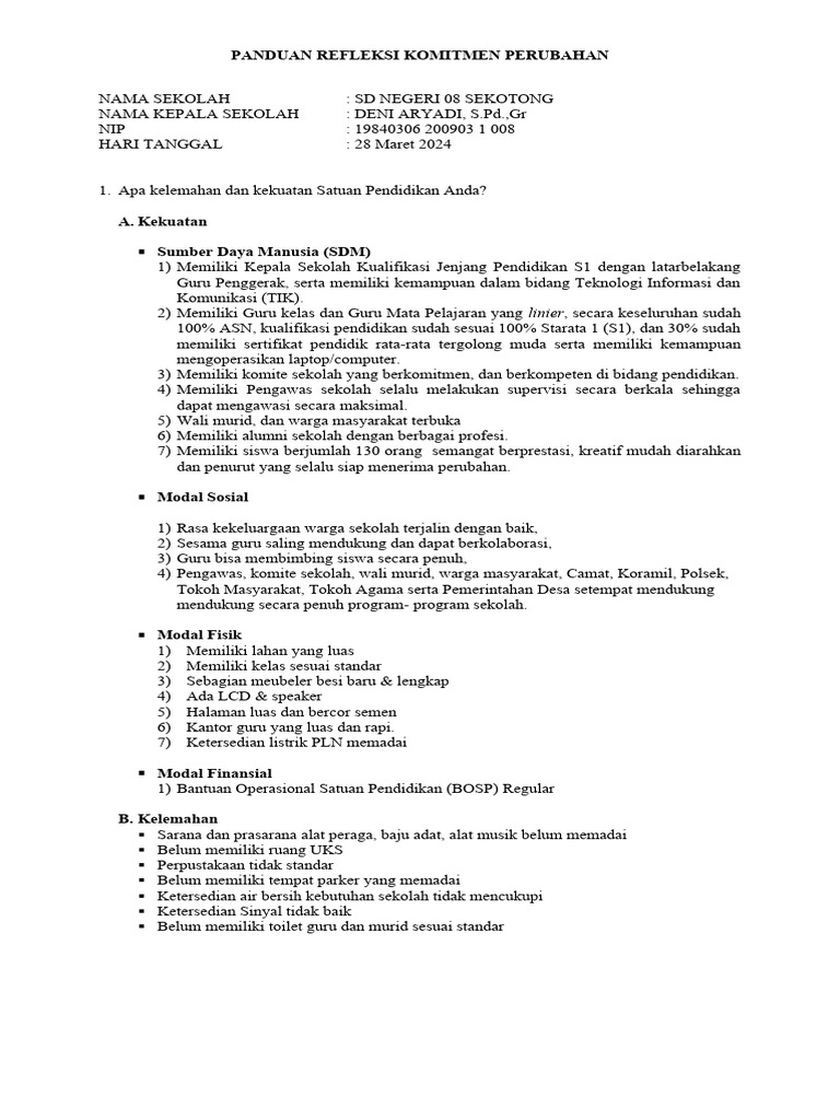 Panduan Refleksi Komitmen Perubahan | PDF | Karier & Perkembangan | Ilmu Sosial