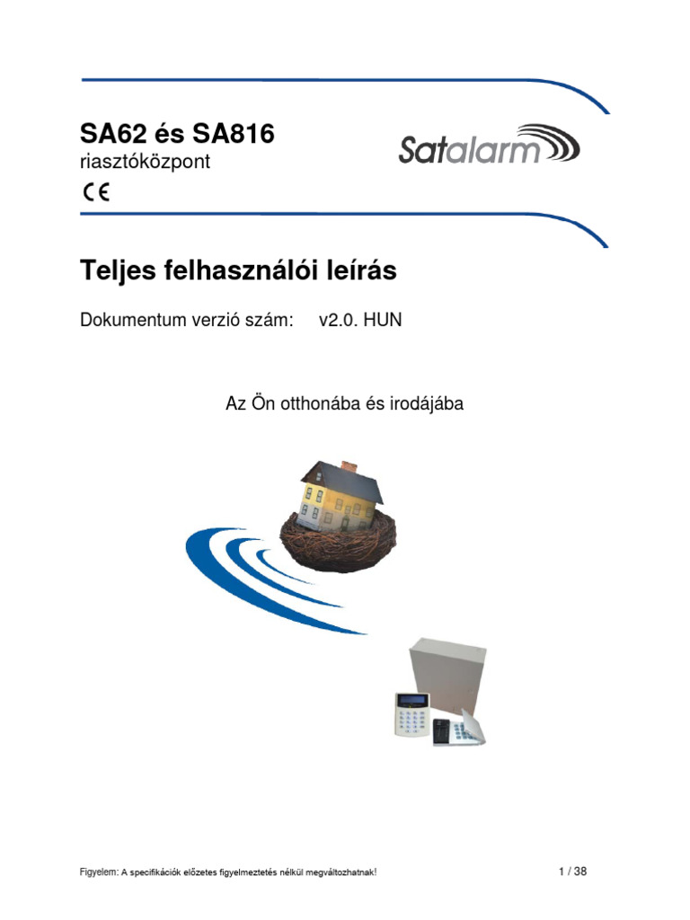 SATALARM-SA62 SA816-riasztorendszer Teljes Felhasznaloi Leiras v2.0 HUN ...