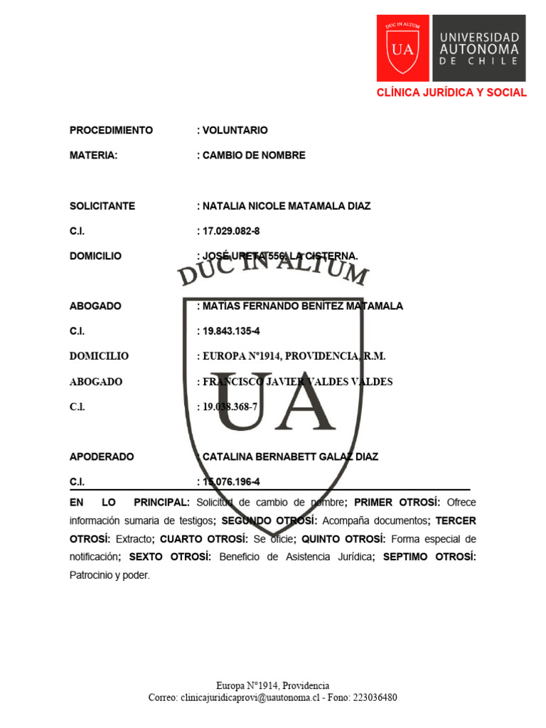 Solicitud Cambio Nombre Martín | PDF | Documento de identidad | Abogado
