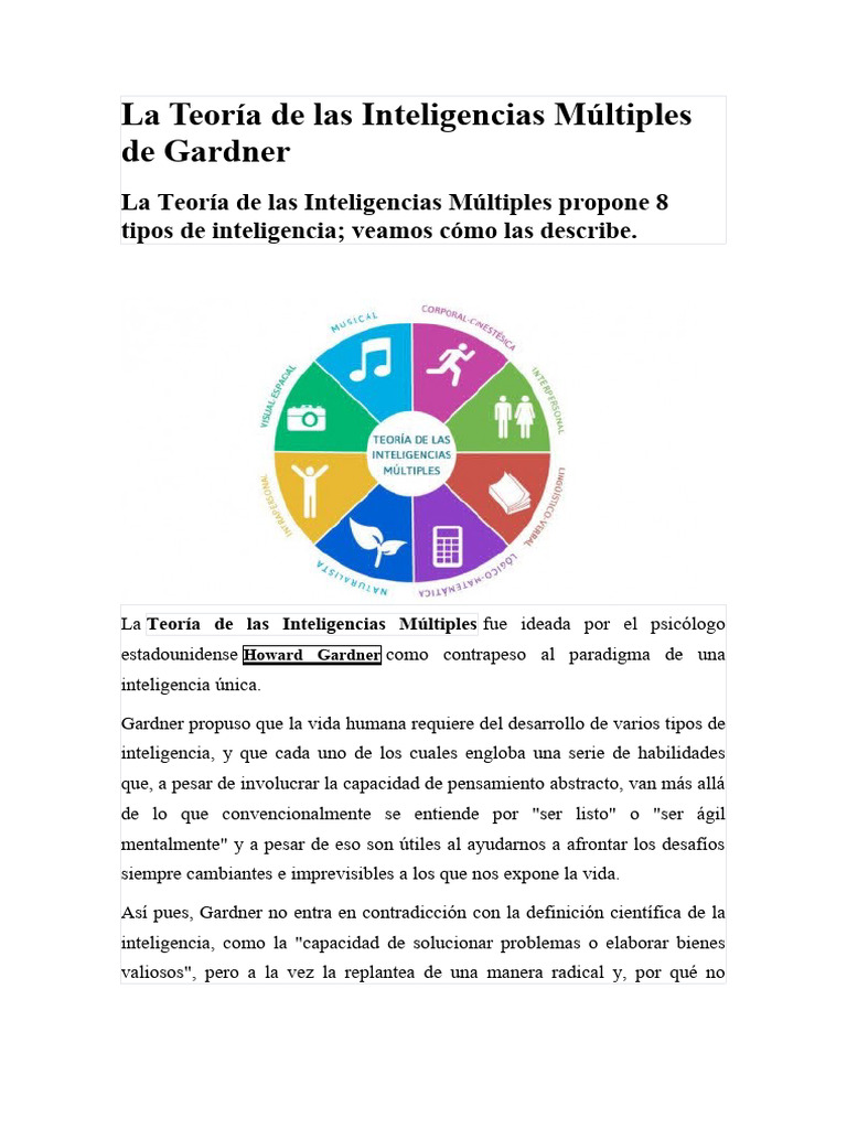 La Teoría de Las Inteligencias Múltiples de Gardner | PDF | Inteligencia | Cociente de inteligencia