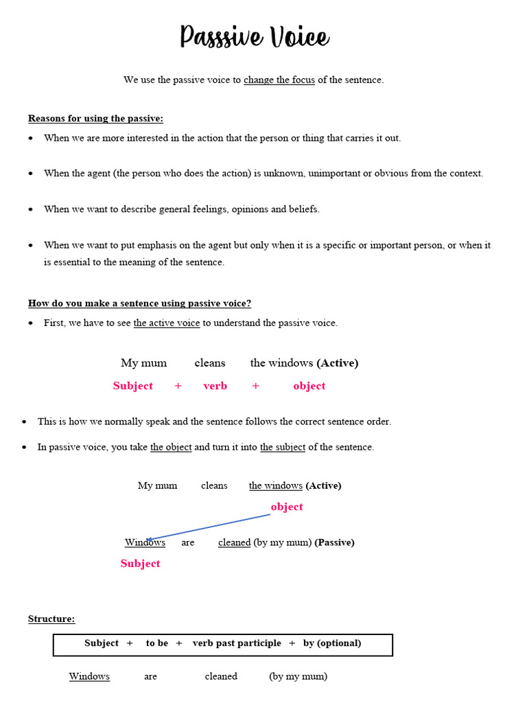 Passive Voice Explanation | PDF | Verb | Subject (Grammar)
