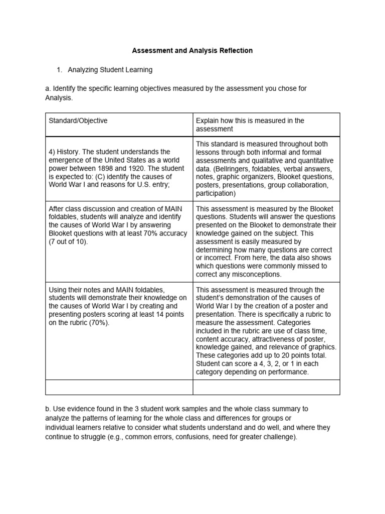 williams assessment and analysis reflection | PDF | Educational ...