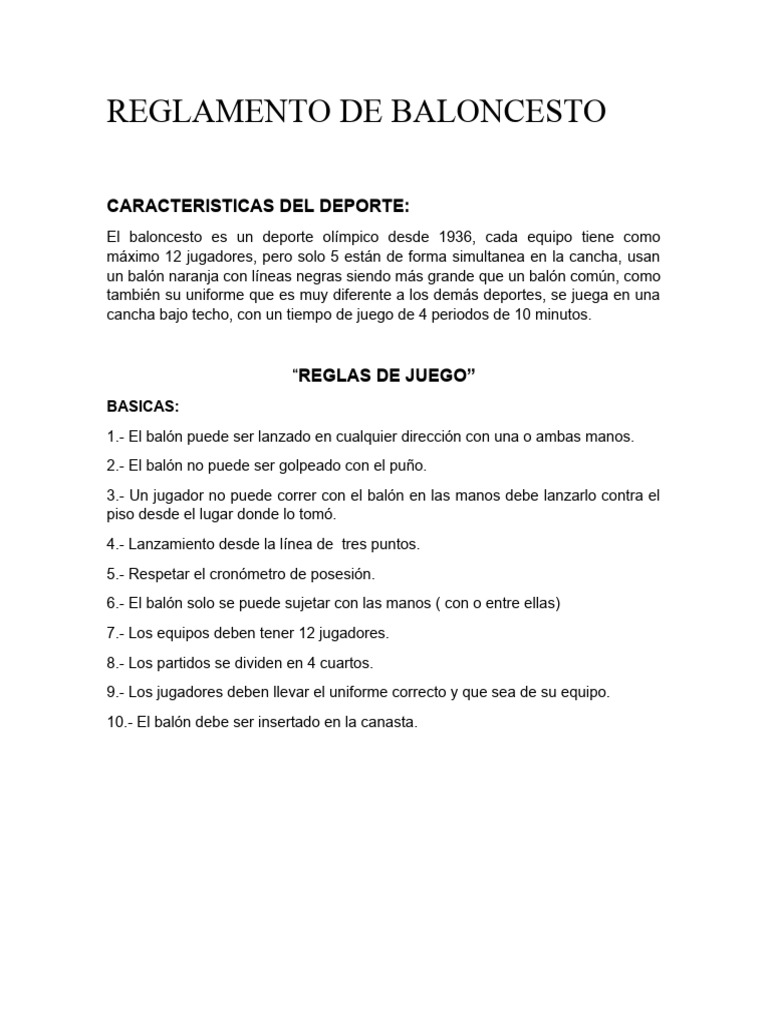 Reglamento de Baloncesto | PDF