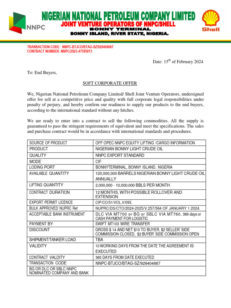 NNPCL Sco On Cif China To End Buyers S | PDF | Letter Of Credit | Receipt