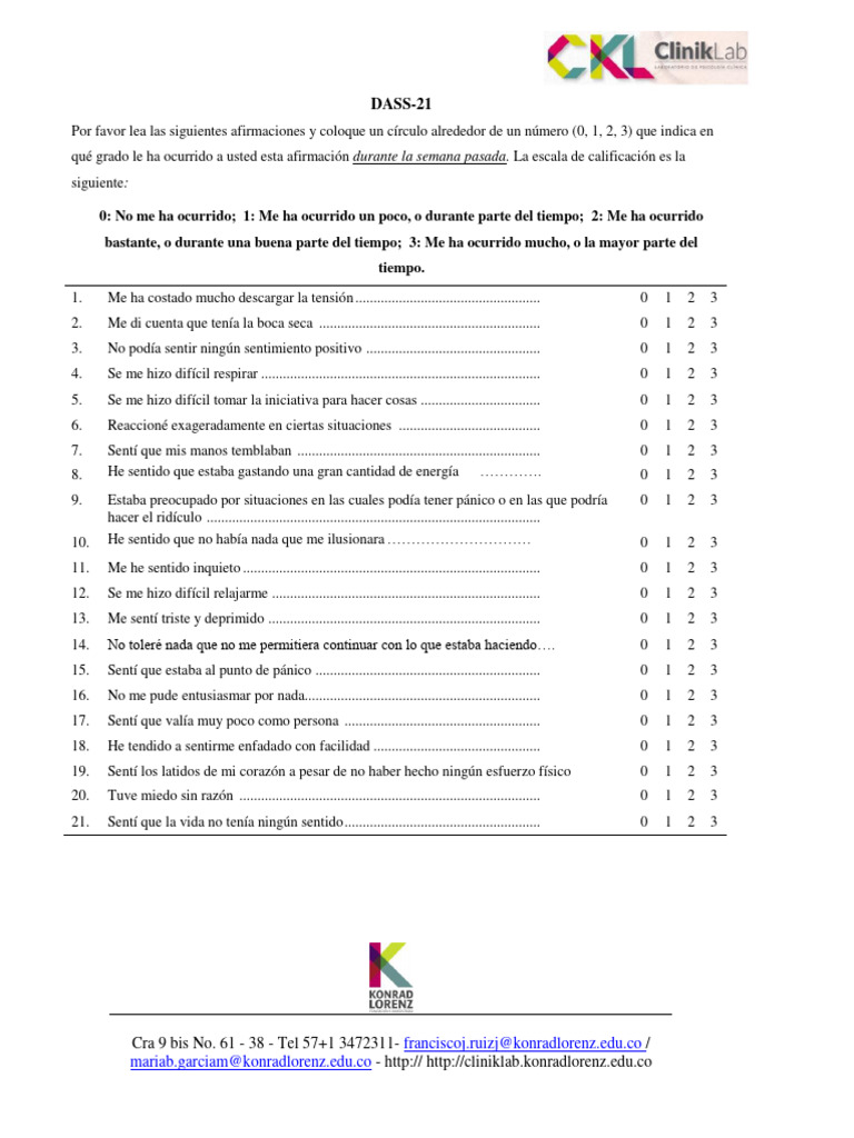 Dass 21 PDF | Descargar gratis PDF | Sicología | Las emociones