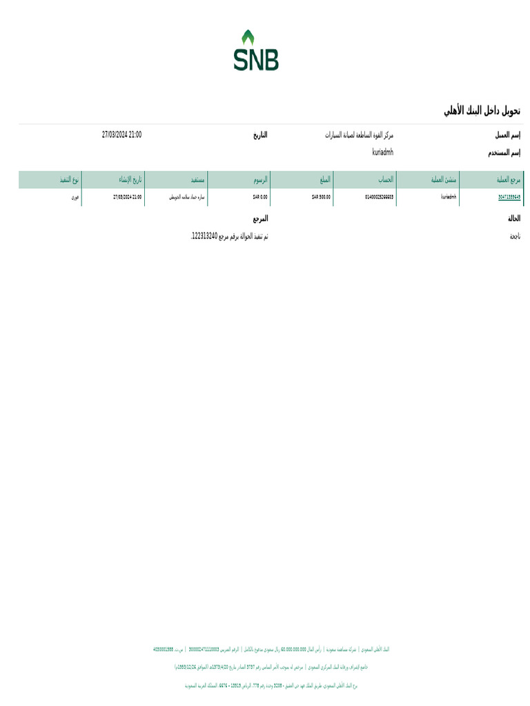 SNB Transfer Receipt | PDF