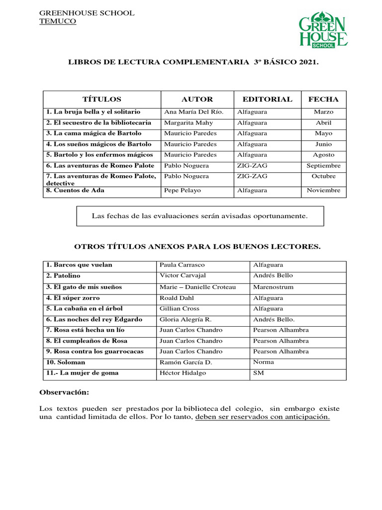 Lectura Complementaria 3° Básico 2021 | PDF