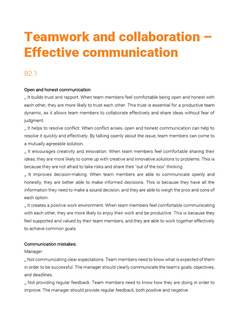 Teamwork and Collaboration - Effective Communication | PDF | Cognitive ...