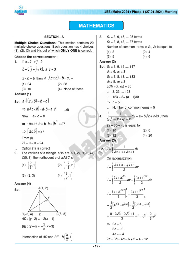 Jee Main 2024 Shift1 Maths Jan27 | PDF | Geometry | Mathematical Concepts
