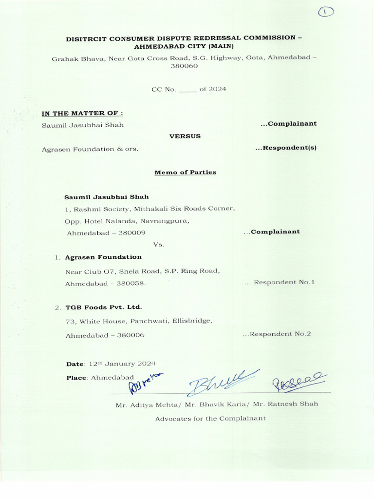 Memo of Parties | PDF