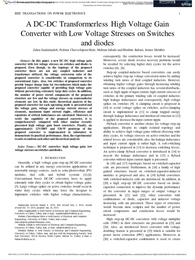 4.A DC-DC Transformerless High Voltage Gain Converter | PDF | Power Electronics | Electrical ...
