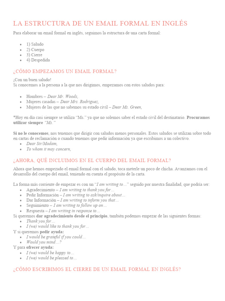 Estructura de un Email Formal en Inglés | PDF
