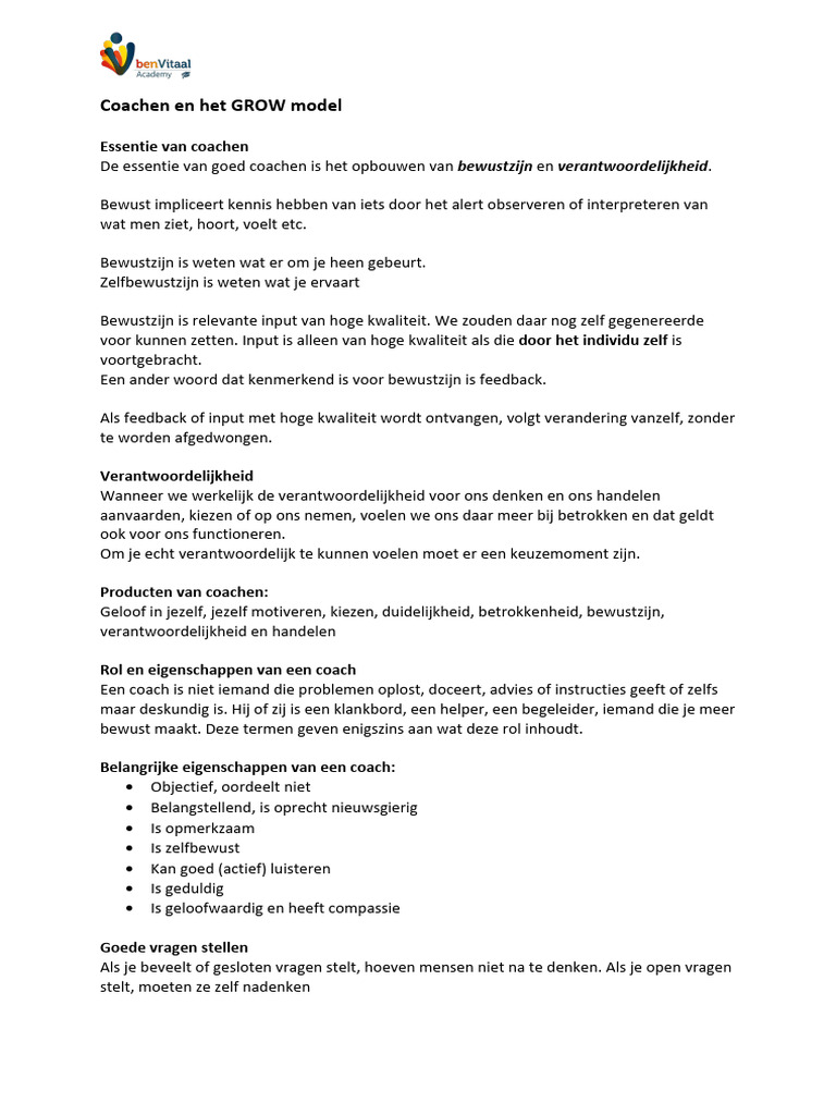 Coachen en Het GROW Model | PDF