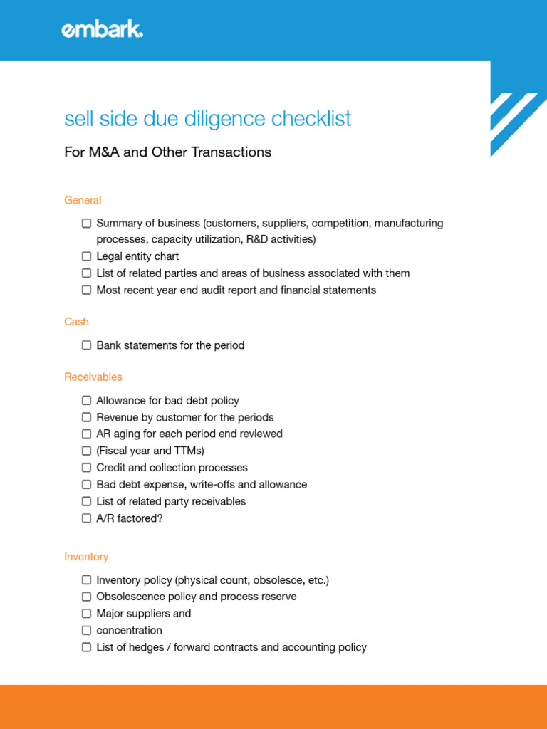 Sell Side Due Diligence Checklist | PDF | Accrual | Taxes
