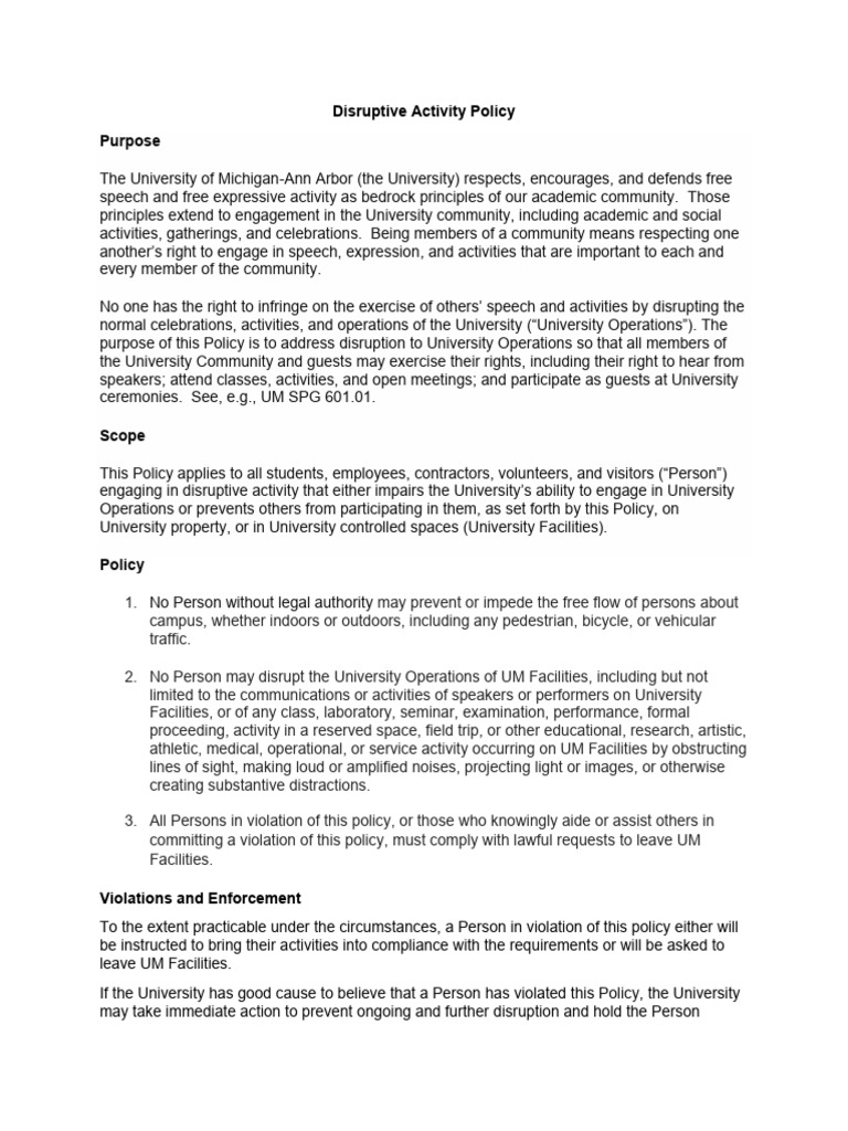 Disruptive Activity Policy | Download Free PDF | Standard Of Review ...