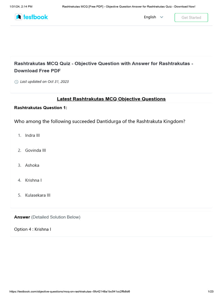 Rashtrakutas Mcq Free Pdf Objective Question Answer For