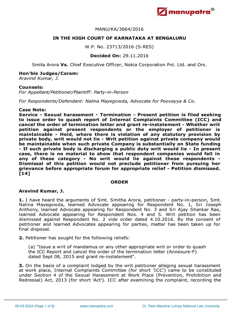 Smita Arora Vs Chief Executive Officer Nokia ...