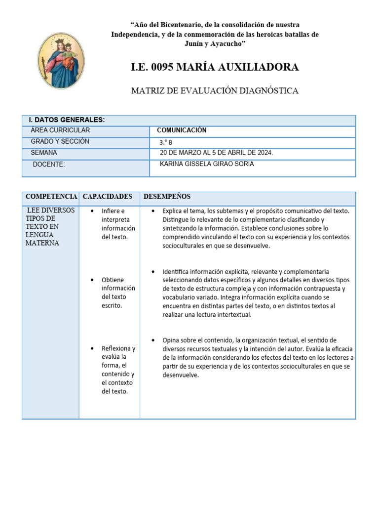 Matriz Eval. Diag. 0095 | PDF | Información | Léxico