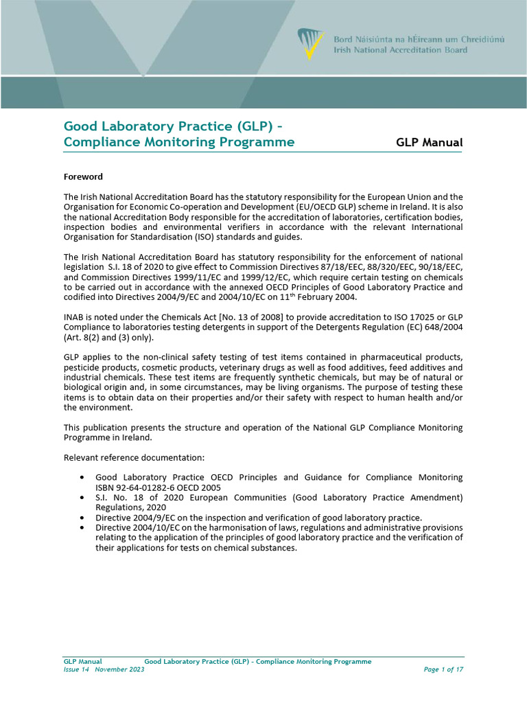 Good Laboratory Practice GLP Compliance Monitoring Programme | PDF ...