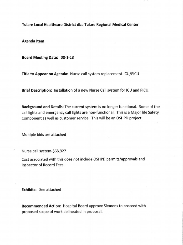 Installation of A New Nurse Call System For ICU and PICU | PDF