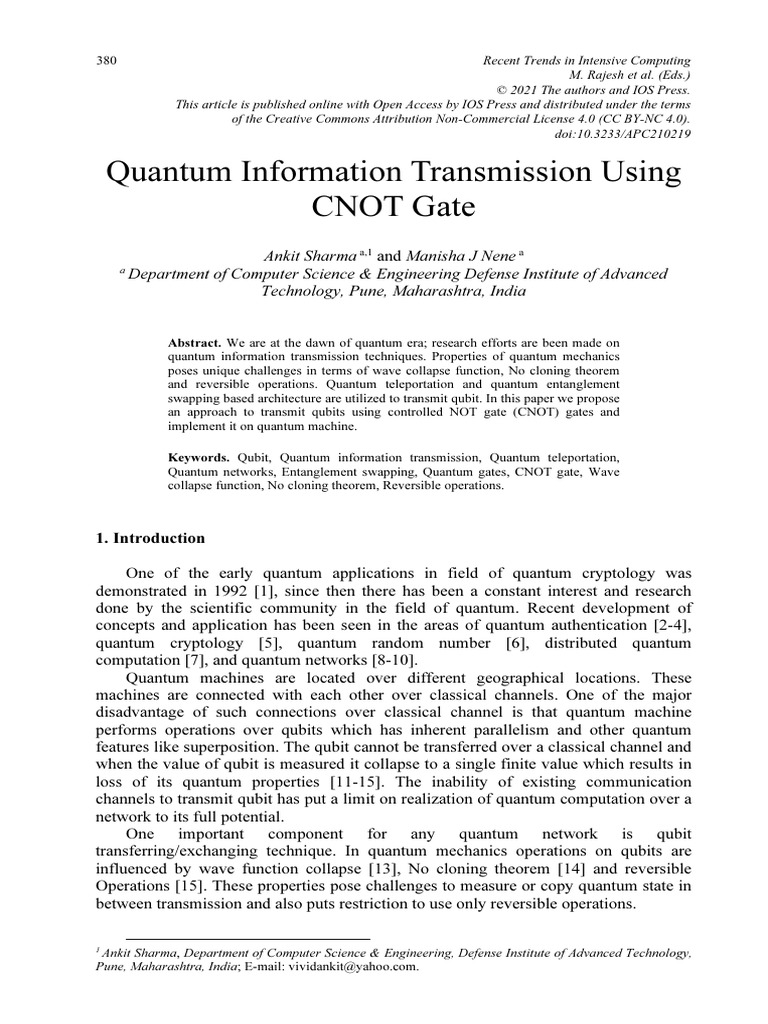 Quantum Information Transmission Using CNOT Gate | PDF | Quantum ...