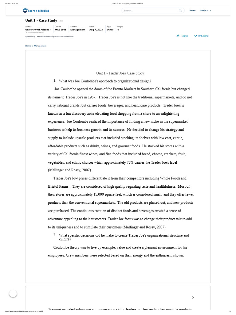 Unit 1 - Case Study (Doc) - Course Sidekick | Download Free PDF ...