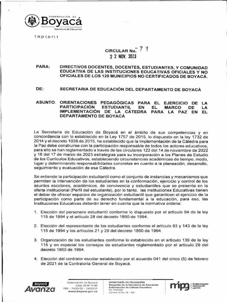 Circular 071 Del 22nov2023 Orientaciones Pedagogicas | PDF