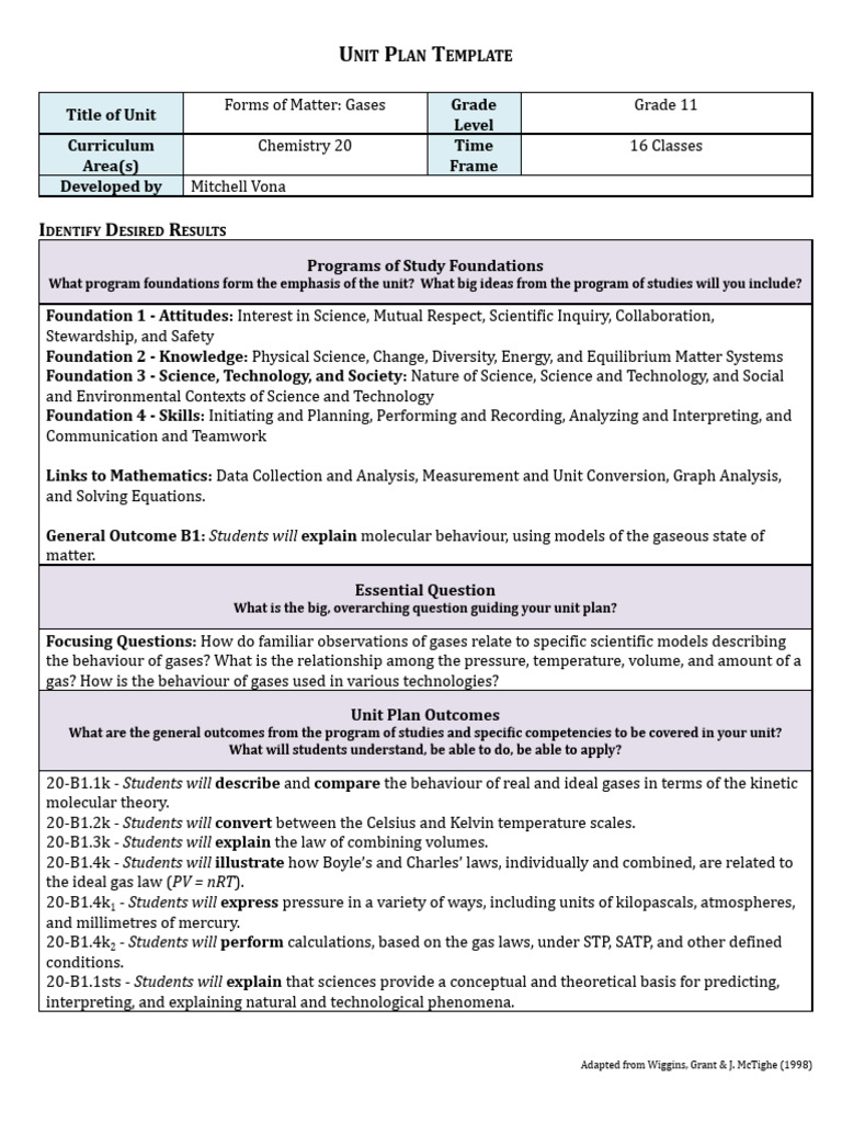 field experience iv - gases unit plan | PDF | Gases | Educational ...