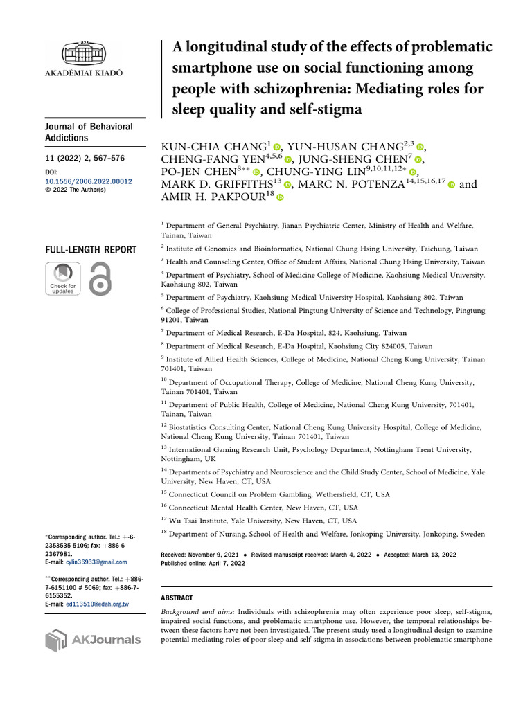 A Longitudinal Study of The Effects of Problematic | PDF | Psychiatry | Mental Health