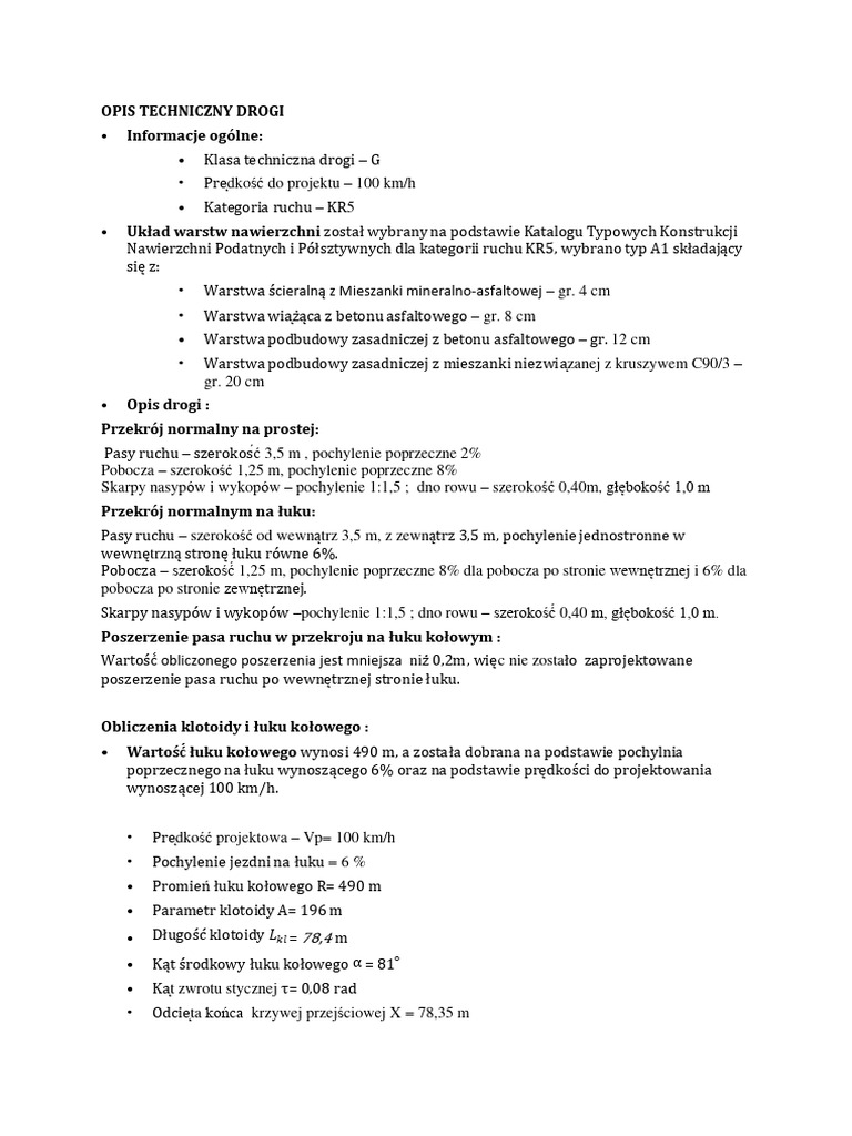 Opis Techniczny Drogi | PDF