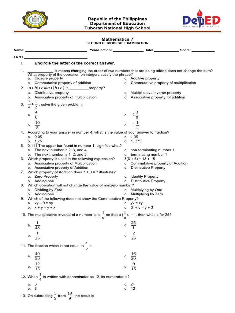 grade 7 2nd | PDF | Numbers | Multiplication