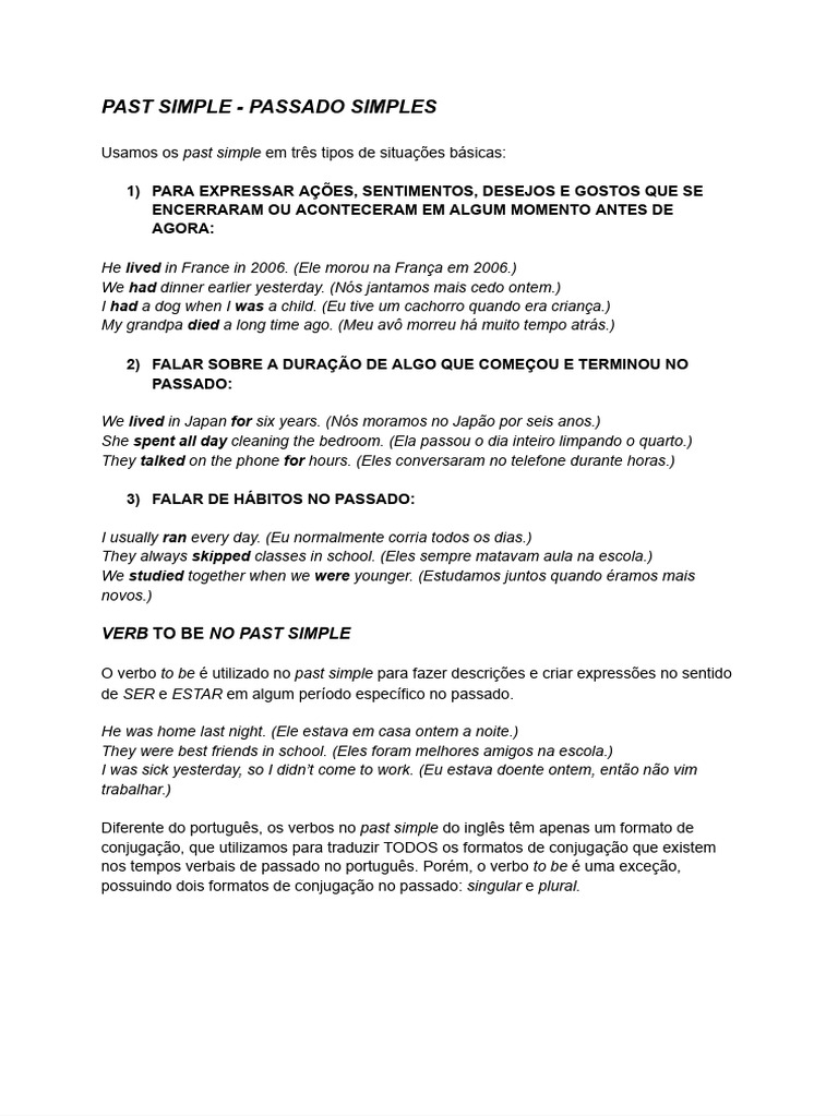 Past Simple - Passado Simples | PDF | Morfologia linguística ...