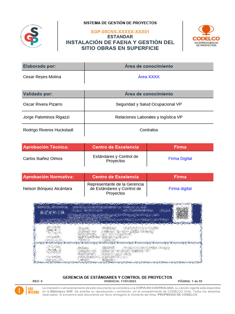 BORRADOR ESTÁNDAR - INSTALACIÓN DE FAENA Y GESTION DEL SITIO OBRAS EN SUPERFICIE Rev. 0 | PDF ...