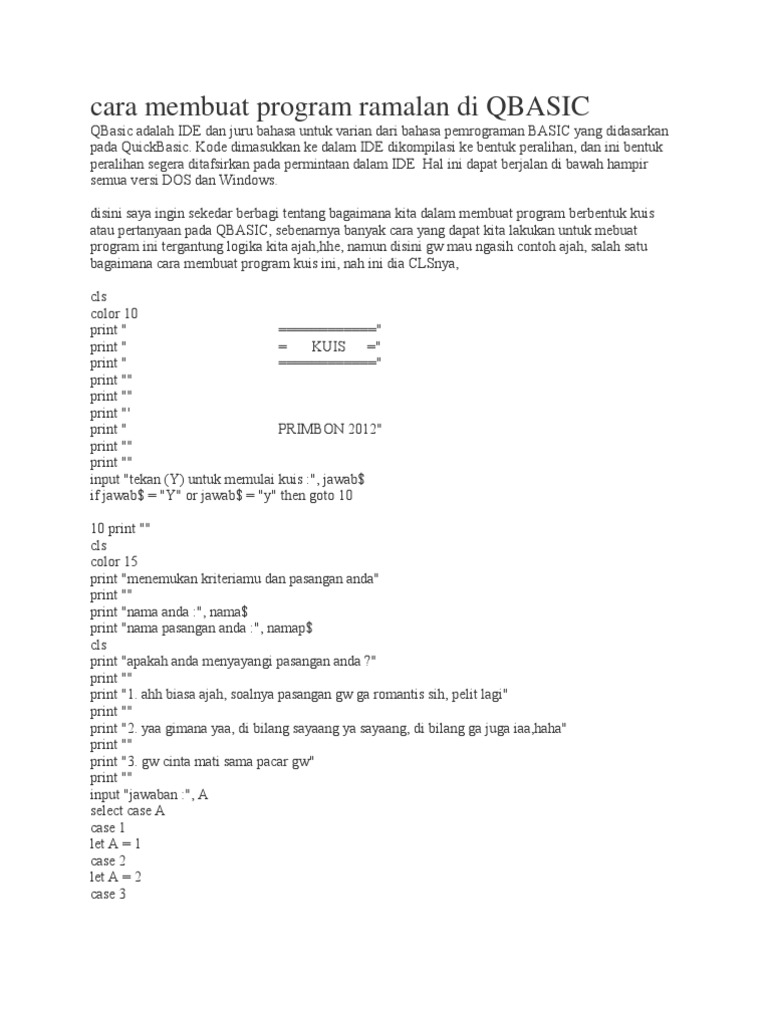 Cara Membuat Program Ramalan Di QBASIC | PDF
