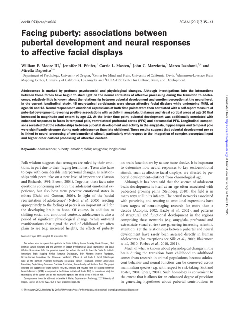Facing Puberty Associations Between Pubertal Development and Neural Responses To Affective Facil ...