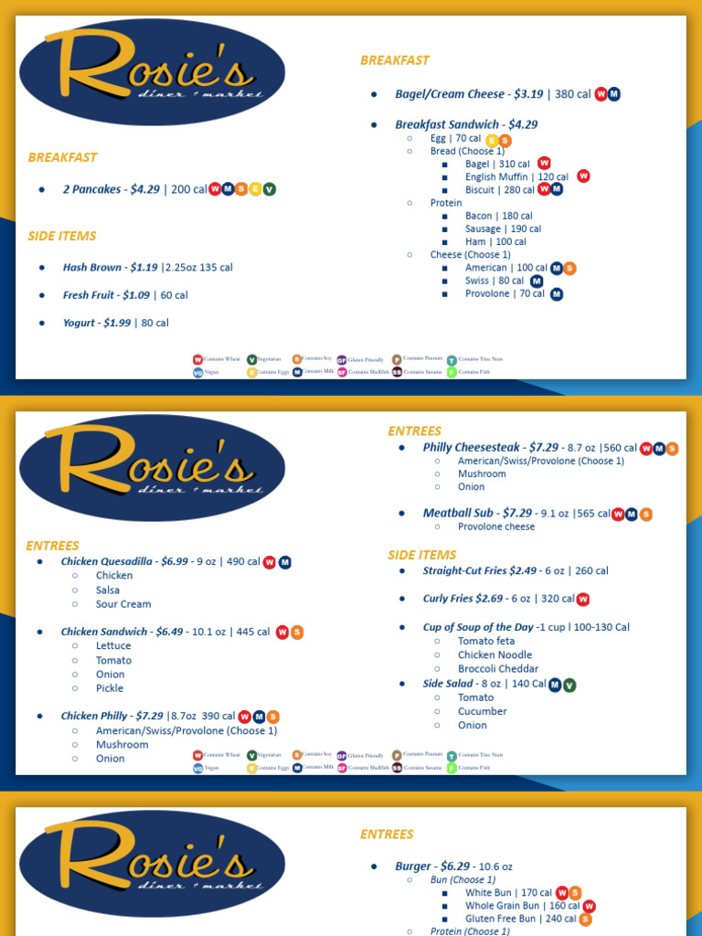 Rosie's Menu_0 | PDF | Foods | Food And Drink
