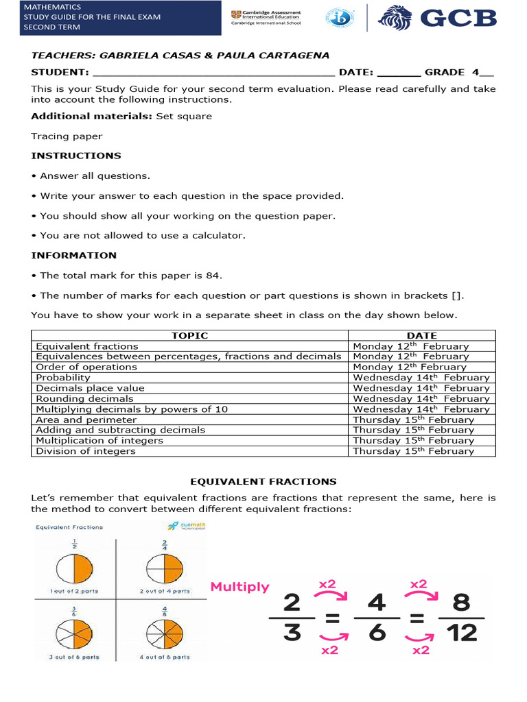Study Guide 4th Grade 2nd Term | PDF | Multiplication | Area