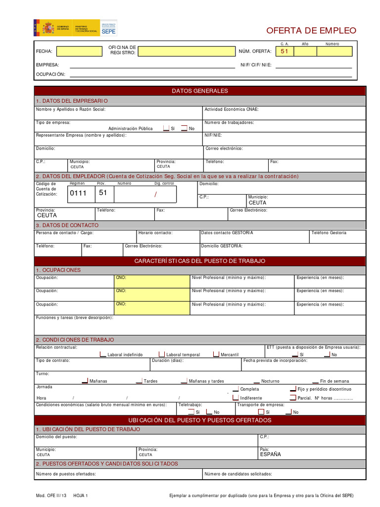 Formulario de Oferta de Empleo SEPE | PDF | Empleo | Desempleo