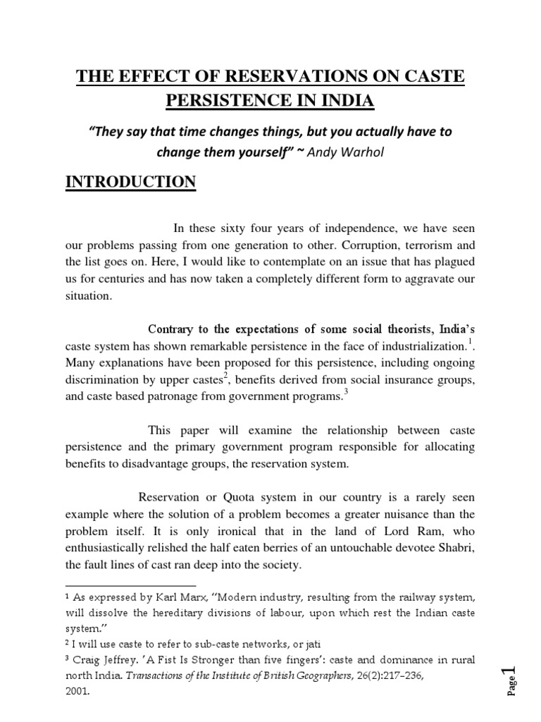 The Effect of Reservations On Caste | PDF | Dalit | Social Inequality