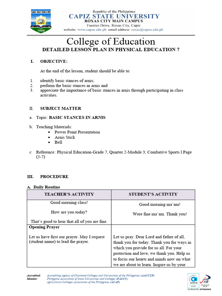 DLP - PEbasic Stance in Arnis | PDF | Foot