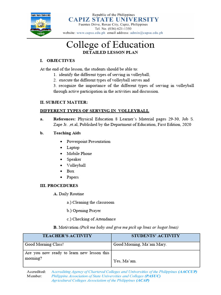 Pinaka Final Nga Lesson Plan Ko. | PDF | Volleyball | Lesson Plan