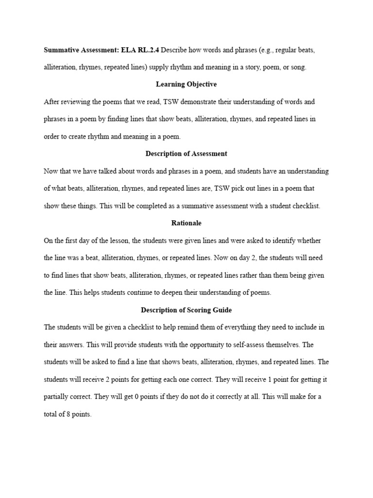 Summative Assessment | PDF | Poetry | Learning