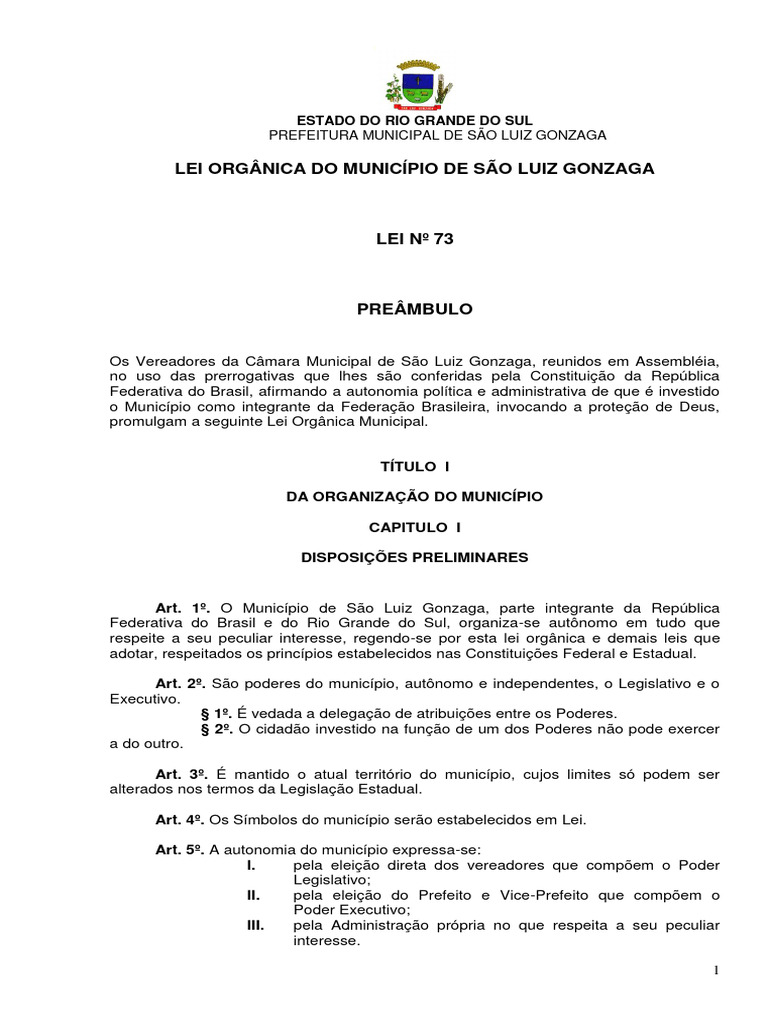 Ocr0twe7hud93umai5bm - A Lei Organica Do Municipio de Sao Luiz Gonzaga - 277a - 282u. | PDF ...