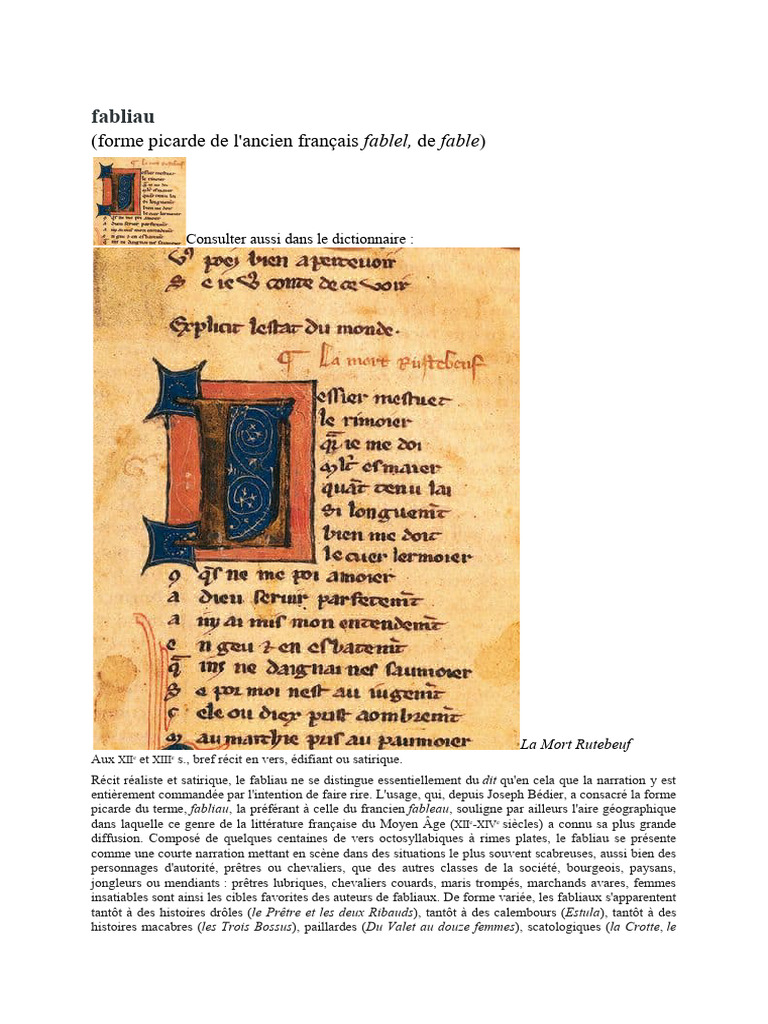 Définition et caractéristiques du fabliau | PDF | Classiques