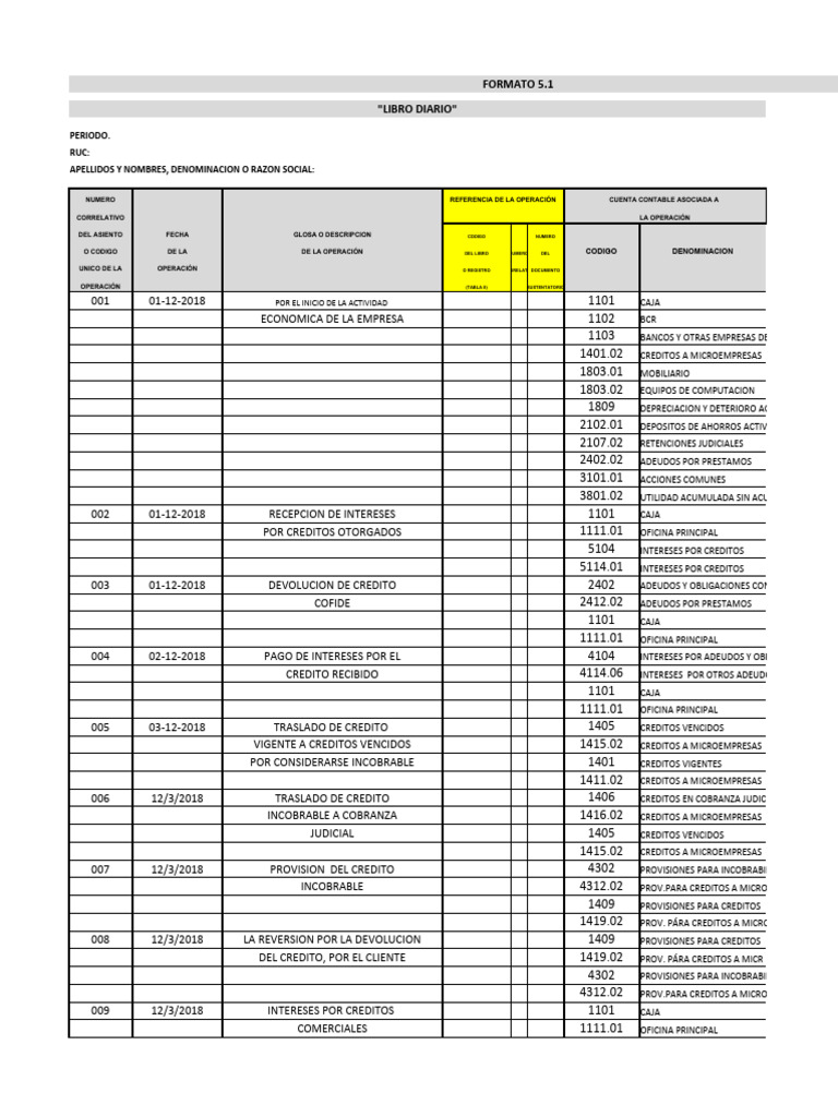 Formato 5.1 Libro Diario | PDF | Valor neto | Hoja de balance