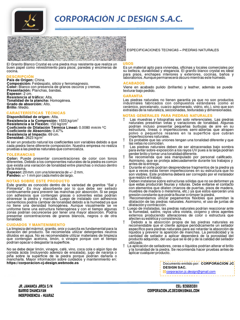 granito_blanco crystal_ET (2) | PDF | Granito | Vinagre