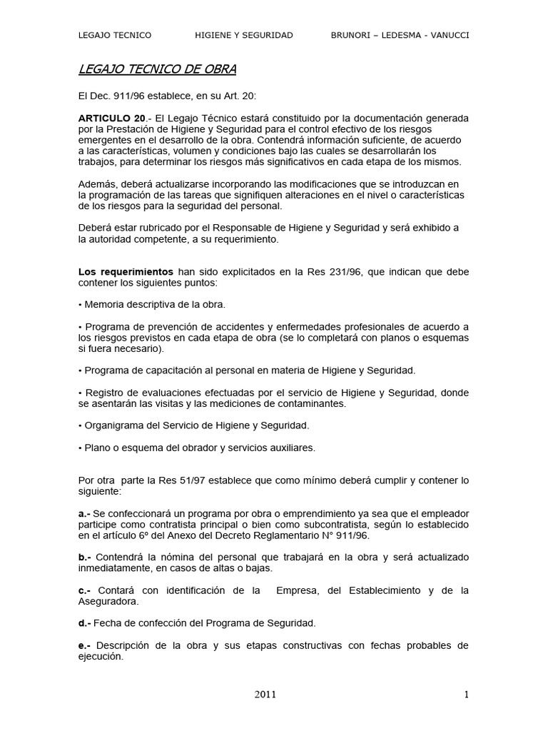 Legajo Tecnico de Obra | Descargar gratis PDF | Higiene