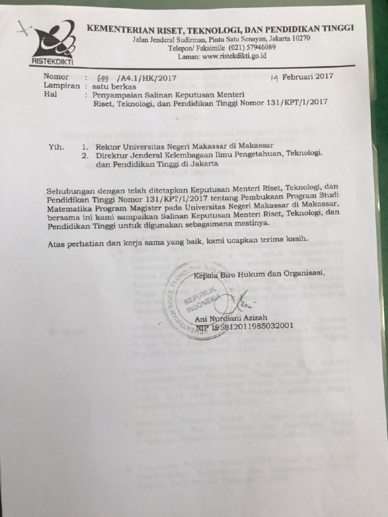 SK Pendirian - Prodi - S2 - Matematika - UNM | PDF