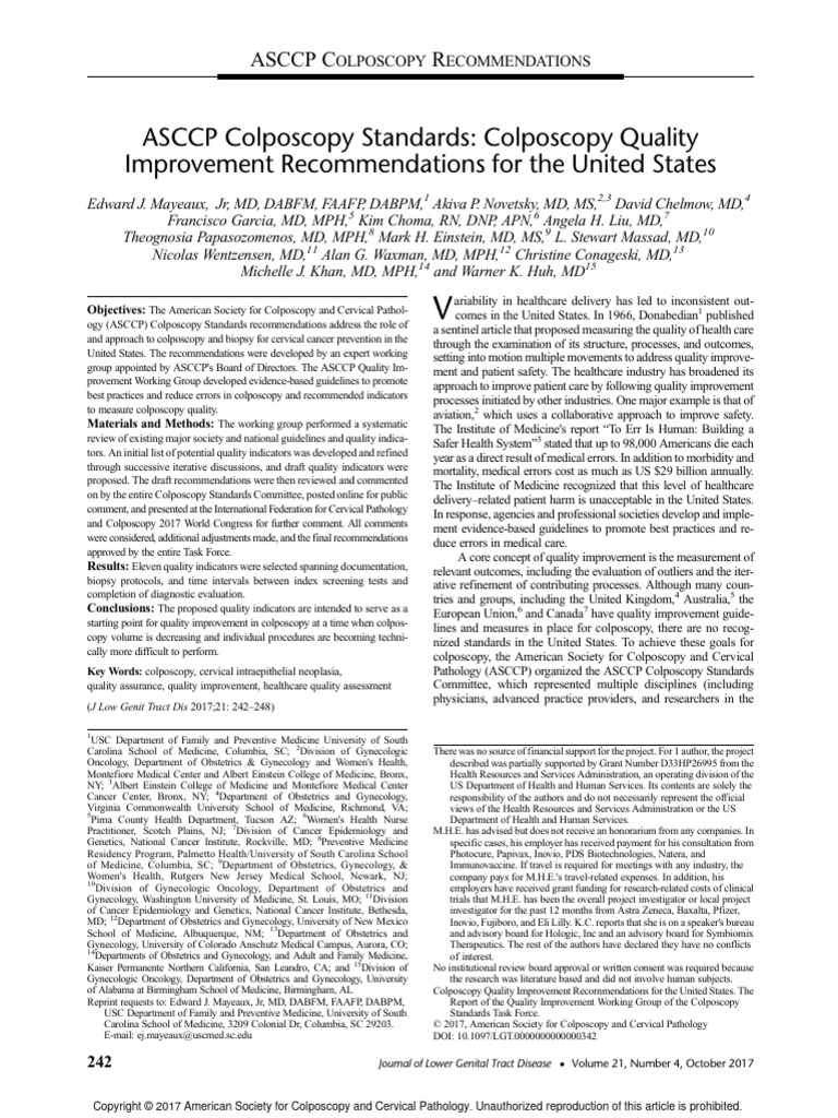 Asccp Colposcopy Standards Colposcopy Quality.6 | PDF | Cervical Cancer ...