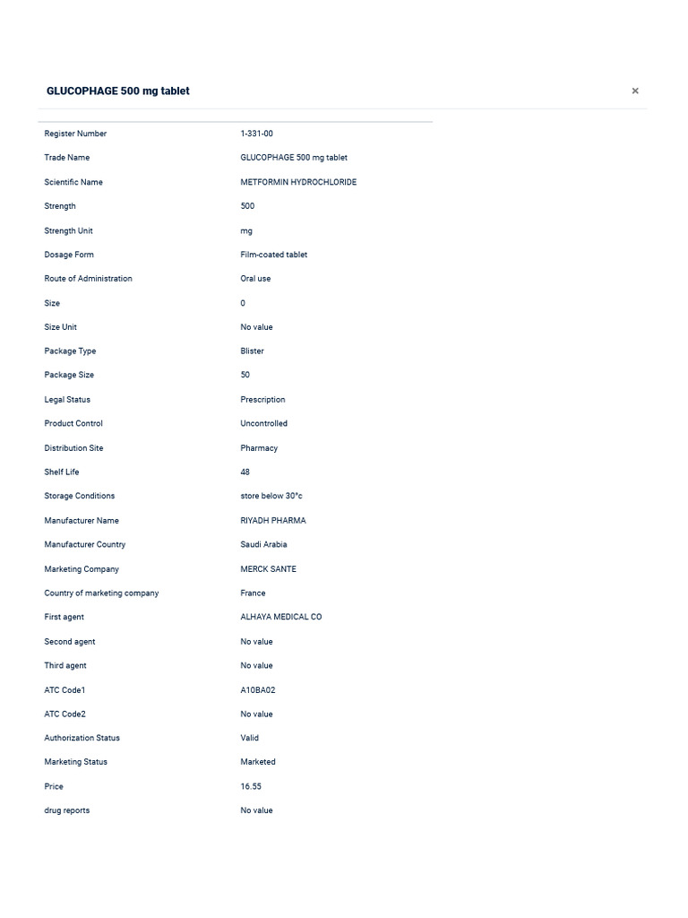 1-331-00 glucoPHAGE 500 MG 50TAB H | PDF | Tablet (Pharmacy) | Dose ...